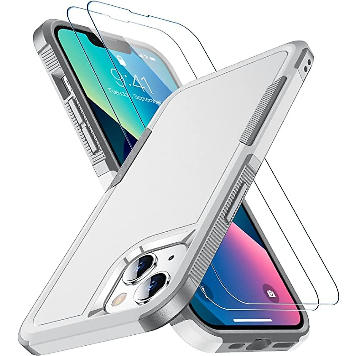 SPIDERCASE Designed for iPhone 13 Case/iPhone 14 Case, [10 FT Military Grade Drop Protection] [with 2 pcs Tempered Glass Screen Protector] Cover for iPhone 13 & 14 6.1 inch (Milk White)