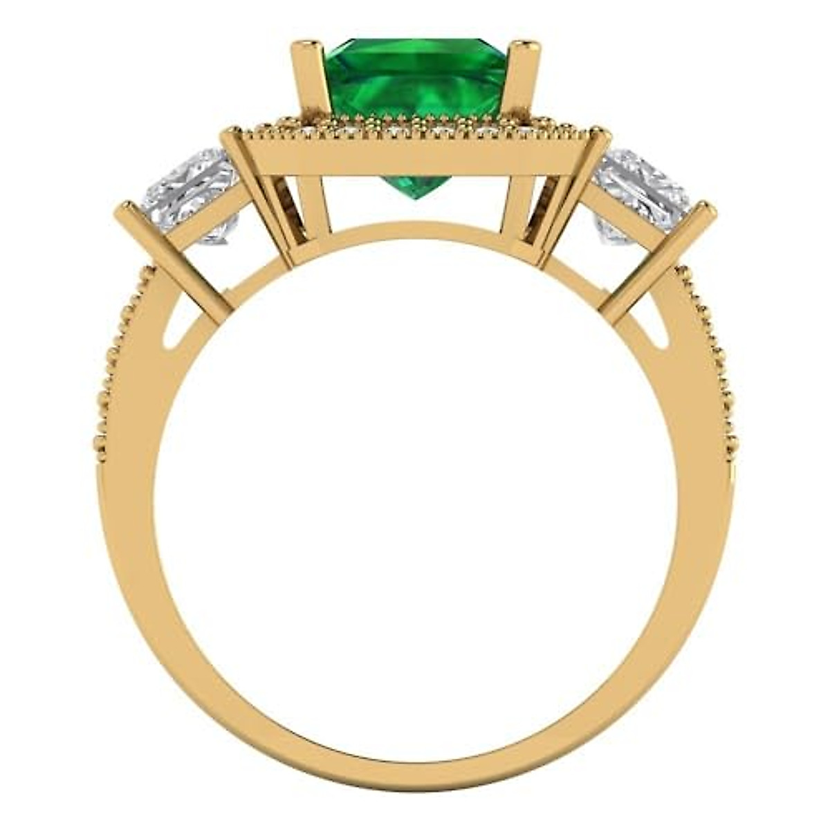 Clara Pucci 2.93 ct Cushion Cut Halo 3 stone Genuine Simulated Emerald Engagement Promise Anniversary Bridal Ring 18K Yellow Gold 3.5