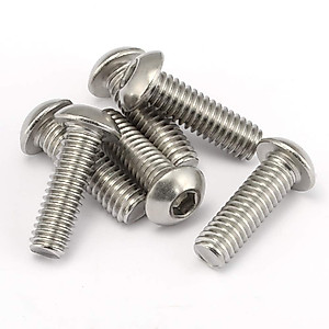 50 PCS Button Head Socket Cap Screws, M6 x 20mm, 25mm, 30mm, 35mm, 40mm, 304 Stainless Steel 18-8, Bright Finish, Fully Threaded