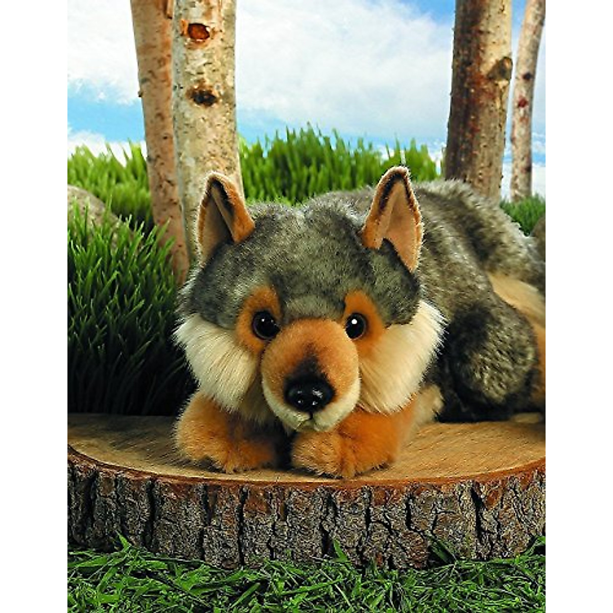 Aurora® Realistic Miyoni® Lying Wolf Stuffed Animal - Lifelike Detail - Cherished Companionship - Gray 11 Inches