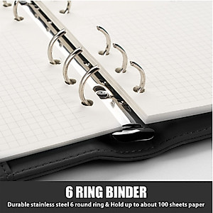 Sooez A5 Notebook Photocard Binder, 6 Budget Binder Ring Planner, Stylish Loose Leaf Personal Organizer Binder Cover with Magnetic Buckle, PU Leather Binder Women with Macaron Colors (Black)