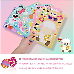 GonLei 24 Sheets Easter Crafts for Kids Ages 3-5,Easter Stickers Make Face,Easter Toddlers Activities Basket Stuffers,Classroom Craft Party Games Favors