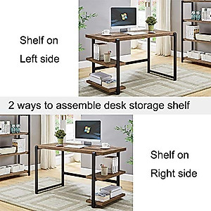 FOLUBAN Computer Desk, Home Office Desk with 2 Storage Shelves on Left or Right, Modern Writing Desk, Simple Wooden Study Table, Oak 55 inch.