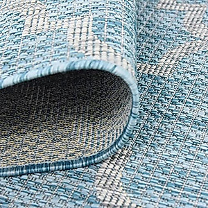 Unique Loom Outdoor Trellis Collection Area Rug (7' 1" x 10' Rectangle, Aquamarine/ Gray)