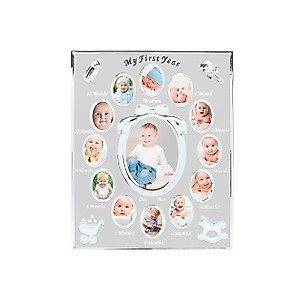tiny ideas Baby's First Year Picture Frame, First Year by Month, Newborn Baby Registry, Silver (Pack of 3)