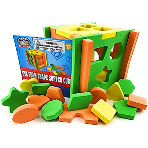 Matty's Toy Stop EVA Foam Soft Shape Sorter 5.5" Cube for Toddlers (Bright Colors)
