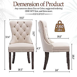 civama Dining Chairs Set of 4, Velvet Nikki Collection Dining Room Chair Upholstered Modern Luxury Tufted with Nailhead Trim Back Pull Ring Solid Wooden Legs, Beige