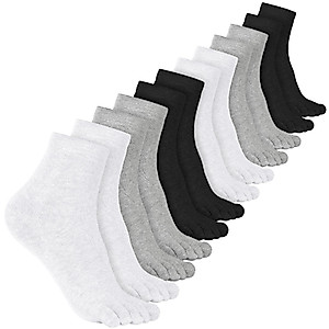 Bencailor 6 Pairs Women Five Toe Socks Cotton Breathable Compression Solid Color Tube Sock for Women Men Athletic Running(5-9,Black, White, Gray)