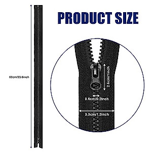 AUAUY 2 PCS 60cm/23.6inch Resin Coil Zippers with 5 PCS Zipper Pulls,Strong No.5 Resin Open-Ended Zips for Sewing Assorted Sizes, DIY Dressmaking, Bags, Tailor, Craft Supplies(Black)