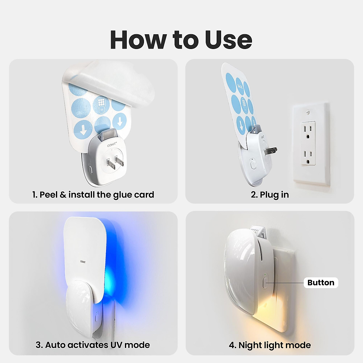 COKIT Flying Insect Traps Indoor Bug Light Trap Plug in Pest Control Traps for Flies, Mosquitoes, Gnats, Fruit Flies, Moths (1 Device + 3 Refills) - White