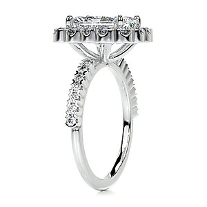 Solid Gold Handmade Engagement Rings 2 CT Radiant Cut Moissanite Diamond Halo Bridal Wedding Rings for Anniversary Propose Gifts (925 Sterling Silver)