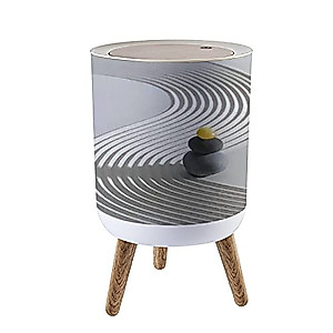 CAKOJV188 Round Trash Can with Press Lid Japan Garden Small Garbage Can Trash Bin Dog-Proof Trash Can Wooden Legs Waste Bin Wastebasket 7L/1.8 Gallon