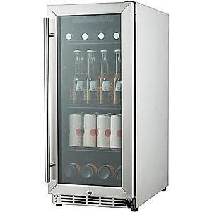HCK 15 Inch Beverage Fridge, 3.18 cu.ft Beverage Refrigerator 110 can Commercial Grade Built-in Indoor with Glass Door for Soda and Beer, Chills Drinks with 3 Shelves