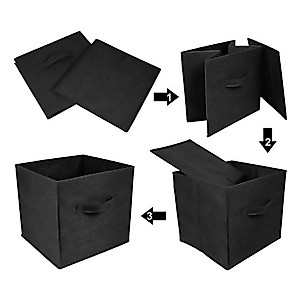 (6-Pack, Black) Durable Cloth Storage Cubes with two Handles, for Shelves Baskets Bins Containers Home Decorative Closet Organizer Household Fabric Cloth Collapsible Box Toys Storages