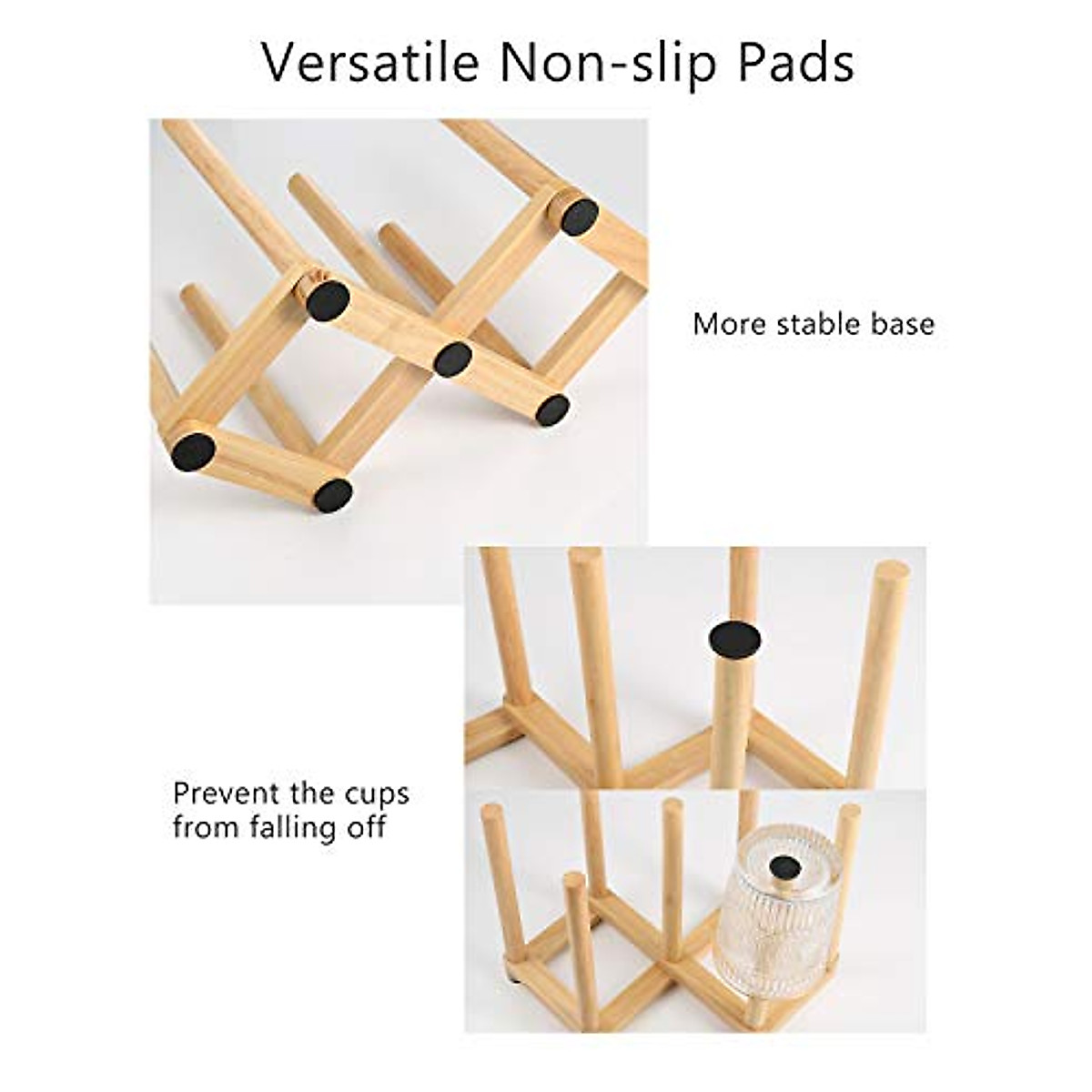 Woiworco Wooden Bottle Drying Rack, Nature Bamboo Retractable Cup Drying Rack and Mug Tree, Dish Drying Rack and Cup Drying Stander Holder for Cup, Cutting Board, Bowl, Plastic Bag Dryer Rack