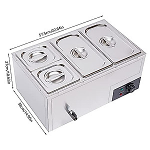 Leblett 110V Commercial Buffet Food Warmer,Large Capacity 4-Pan Stainless Steel 850W Electric Countertop Steam Table with Temperature Control for Catering and Restaurants Use