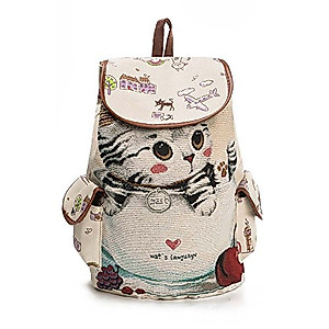 Lurryly Cat Print Canvas Backpacks Women's Girls School Bags Travel Backpack Rucksack