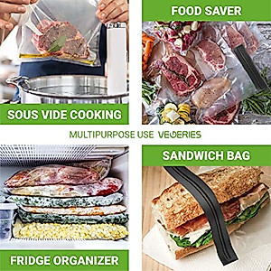 Sous Vide Bags 56 PCS Vacuum Save Sealer - 35 Reusable Vacuum Food Storage Bags for Anova and Joule Cookers - 3 sizes Sous Vide Bag Kit with Pump - 4 Sealing Clips - 4 Sous Vide Bag Clips with Handheld Food Vacuum Sealer
