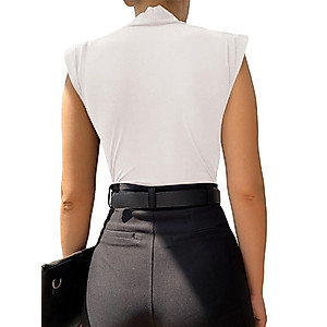 LYANER Women's Wraped V Neck Ruched Sleeveless Tank Leotard Bodysuit Tops White Small