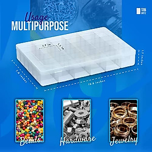 SIMARTZ Plastic Large Bead Organizer Box with Adjustable Dividers 2-Pack 36 Grids. Tackle Box Organizer with 5 Sheets of Labeling Stickers for Jewelry, Crafts, Stationery, Cosmetics and More