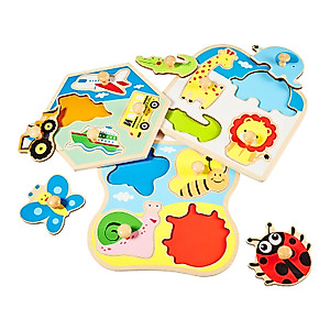 Wooden Puzzles for Toddlers 1-3 Animal Shape Chunky Puzzles 3 Pack Peg Puzzles for 12-18 Months Birthday Gifts for Preschool Boys and Girls Montessori Toys