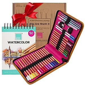 COLOUR BLOCK Watercolor Pencil Travel Art Set I 34pc Professional Drawing Kit, 50Sheets Drawing Pad, Paint Brushes I Vibrant Pigments for Coloring, Blending