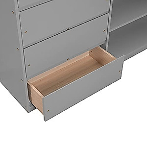 Harper & Bright Designs Bunk Bed Full Over Full with Storage, Wood Ful lSize Floor Bunk Beds with 4 Drawers and 3 Shelves for Kids, Low Multi Storage Bunk Beds Frame for Kids, Teens, Adults (Grey)