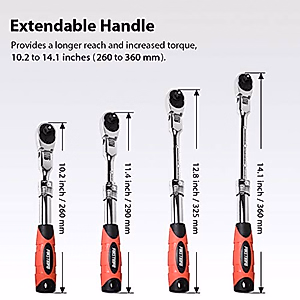 FIRSTINFO F3222NC 3/8-Inch Drive Locking & Flexible Extendable Ratchet Wrench Reversible, Soft-Grip with 72-Tooth Geared Action (Length: 10.2 to 14.1 inches)