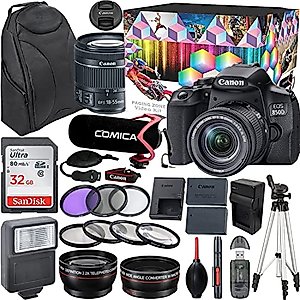 Camera Bundle for Canon EOS 850D / Rebel T8i DSLR Camera with EF-S 18-55mm f/4-5.6 is STM + Microphone with Video Kit Accessories (32GB, Tripod, Flash, and More)