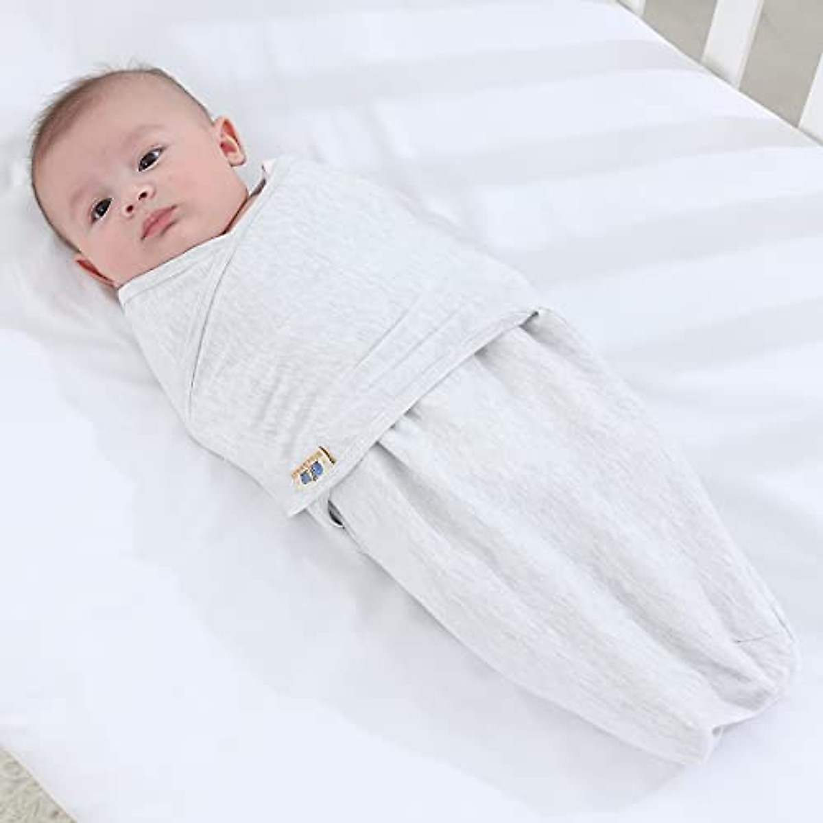 BlueSnail Adjustable Baby Cotton Swaddle Wrap, Ultra Soft Newborn Essentials Easy Wrap Velcro Swaddle (3 Pack,0-3 Month)(Heather Grey)