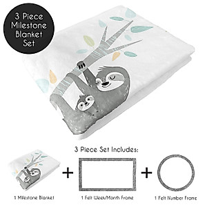 Sweet Jojo Designs Blue Jungle Sloth Boy Girl Milestone Blanket Monthly Newborn First Year Growth Mat Baby Shower Memory Keepsake Gift Picture - Aqua Turquoise Grey Green Tropical Botanical Rainforest