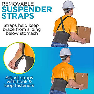 BraceAbility Industrial Work Back Brace | Removable Suspender Straps for Heavy Lifting Safety - Lower Back Pain Protection Belt for Men & Women in Construction, Moving and Warehouse Jobs (Large)
