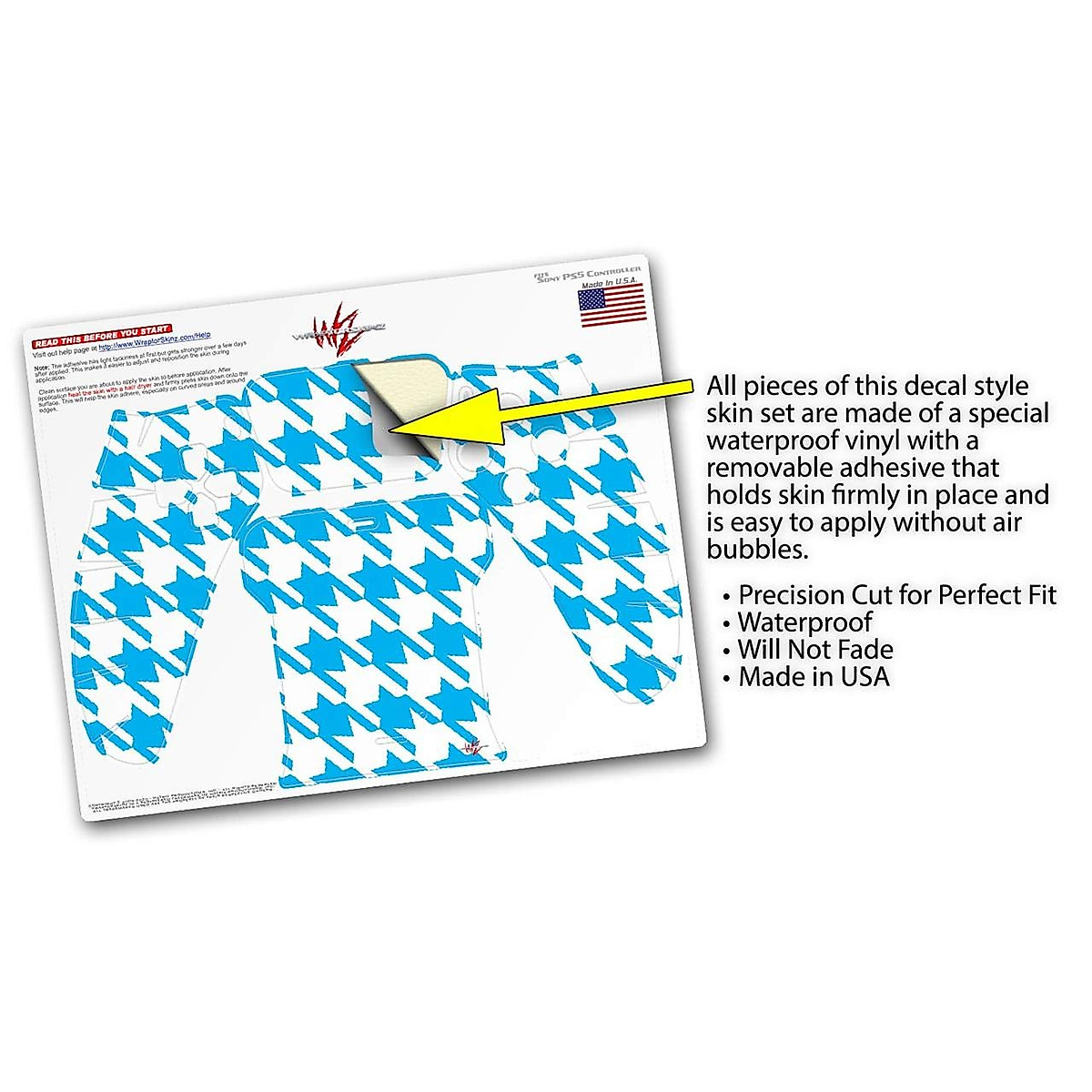 WraptorSkinz Skin Wrap compatible with Sony PS5 DualSense Controller Houndstooth Blue Neon (CONTROLLER NOT INCLUDED)