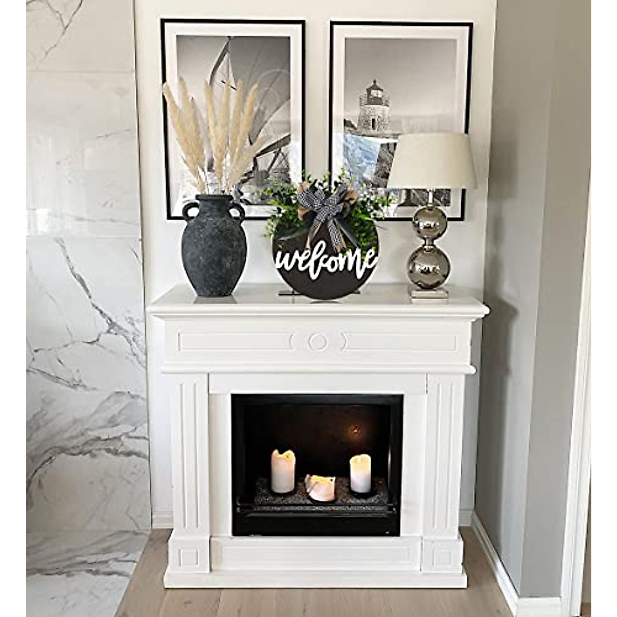 POETIC WREATH Welcome Sign Welcome Front Door Round Wood Sign Hanging Welcome Sign for Farmhouse porch Spring Welcome Sign Front Door Decoration （Blackboard welcome）