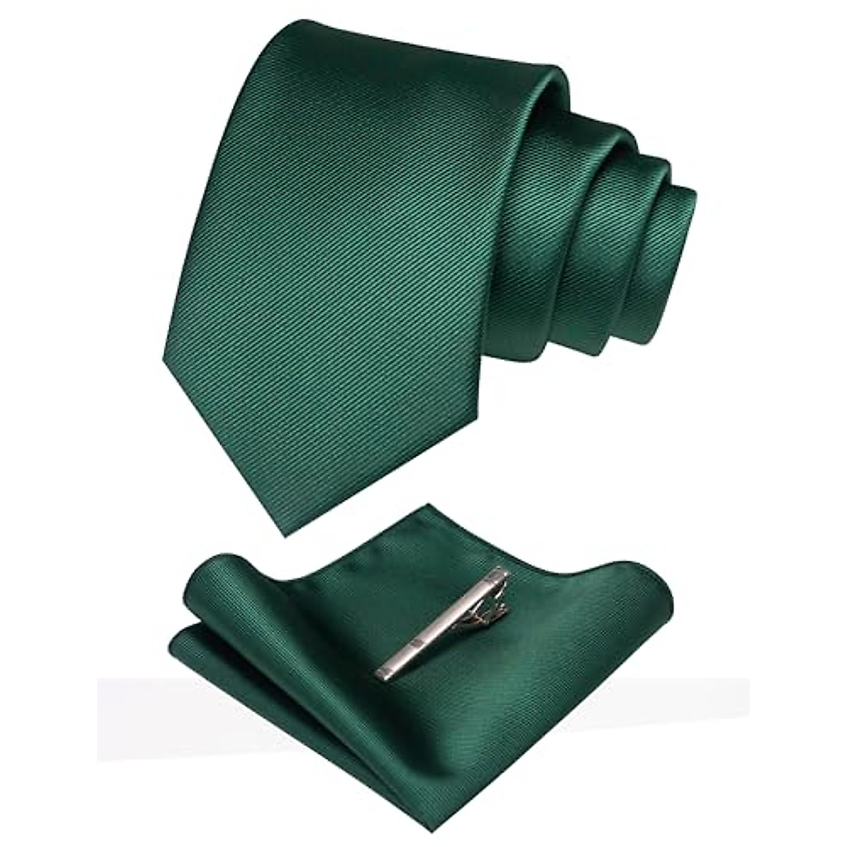 JEMYGINS Green Formal Necktie and Pocket Square, Hankerchief and Tie Bar Clip Sets for Men