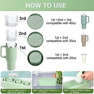 Ice Cube Tray for 20-40oz Tumbler Cup, 3pcs Large Silicone Cylinder Ice Cube Molds for Freezer, Ice Maker With Lid and Bin, Ice Drink, Juice, Whiskey, Chilling Cocktail, Tea, Coffee (Green)