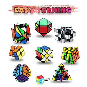 Speed Cube Set, Puzzle Cube,9 Pack Magic Cubes Pyraminx Pyramid + 2x2 + 3x3 + 4x4 + Megaminx + Mirror + Mini 3x3 + Skewb + Fenghuolun Puzzle Cube Toy for Kids & Adults