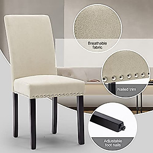 LSSPAID Dining Chairs, Fabric Padded Dining Room Chairs, Nail head Trim Dining chair, Beige, Set of 4