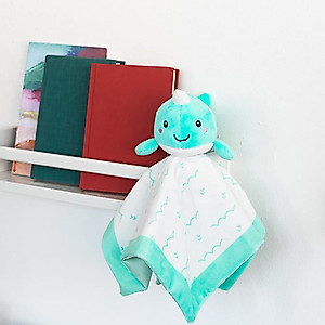 SONA G DESIGNS Baby Lovey Custom Personalized with Name Plush Security Blanket - Narwhale - Elephant - Owl for Infants Babies Toddlers Newborns (Aqua Narwhal with Embroidered Name)