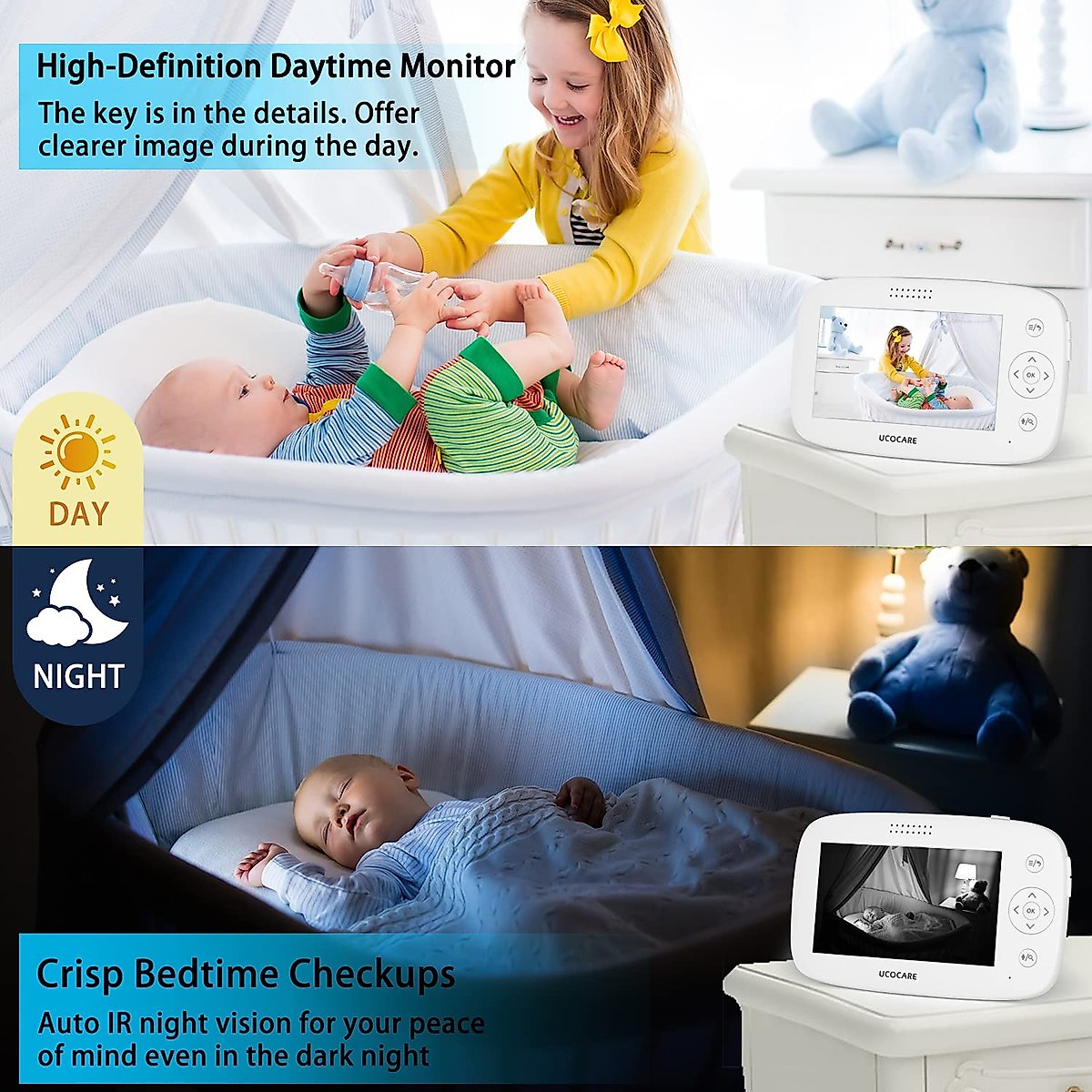 Baby Monitor with Camera and Audio 【2022 Upgraded】, Video Baby Monitor with Night Vision, Baby Camera Monitor, Baby Monitors, PTZ, Motion Detection, Auto Tracking, Temperature Monitor, 2-Way Talk