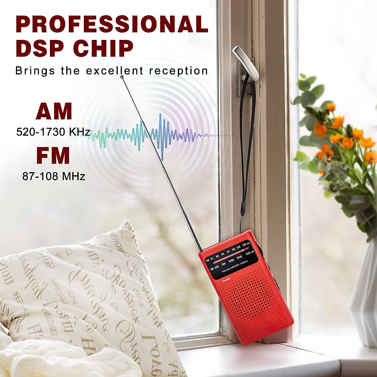 Goodes Portable Radio AM FM, Transistor Radio with Loud Speaker, Headphone Jack, 2AA Battery Operated Radio for Long Range Reception, Portable Radio for Indoor, Outdoor and Emergency Use