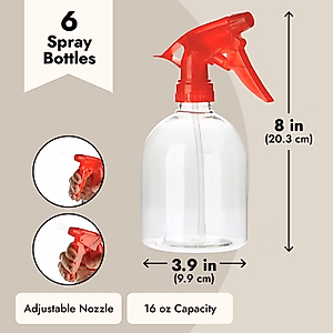 Juvale 6 Pack Empty Plastic Spray Bottles 16 oz – Bulk Red Squirt Water Sprayer for Hair, Cleaning Solutions, and Plants with Adjustable Nozzle and Misting Trigger