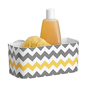 InterDesign Una Bathroom Suction Shower Basket, Gray/Yellow Chevron