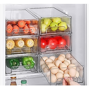 2 Pack Clear Pull-Out Bin Stackable Refrigerator Organizer Drawer Plastic Cabinets Pantry Storage Containers for Bedrooms Home Office Closet & Shoe Organization(13.5"X8.5"X5.5")