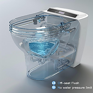 Smart Bidet Tankless Toilet, Heated Toilet Seat with Nightlight, Foot Sensor, LED Display, Warm Water and Dry, Remote Control, One Piece Toilet for Bathroom