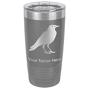 LaserGram 20oz Vacuum Insulated Tumbler Mug, Crow, Personalized Engraving Included (Gray)