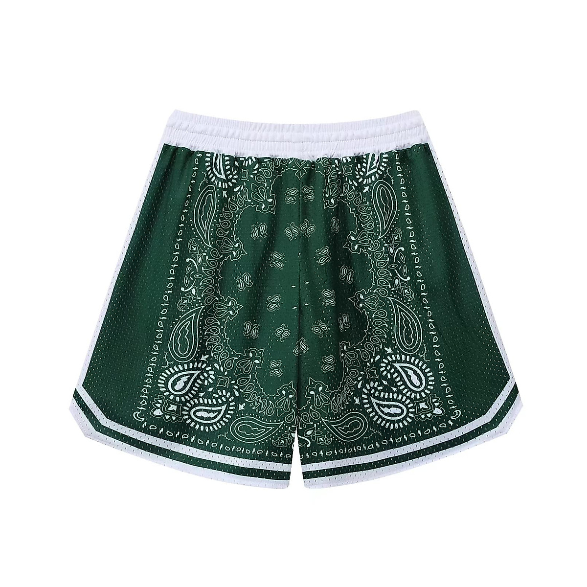 BOOMLEMON Men's Basketball Shorts Workout Athletic Paisley Shorts Mesh Print Running Short Pants(Green XS)