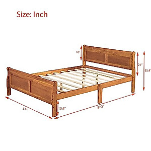 OTRIEK Queen Size Wooden Platform Bed Frames with Headboard/Footboard, Simple Modern Country Platform Bed with Sturdy Solid Wood Slat Support for Bedroom Small Living Space Boys Girls (Oak, Full)