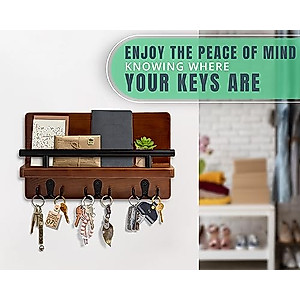 Comfify Natural Pine Wood Key Holder for Wall - Modern Decorative Finish with Metal Key Hooks and Mail Organizer/Sorter Slot - White