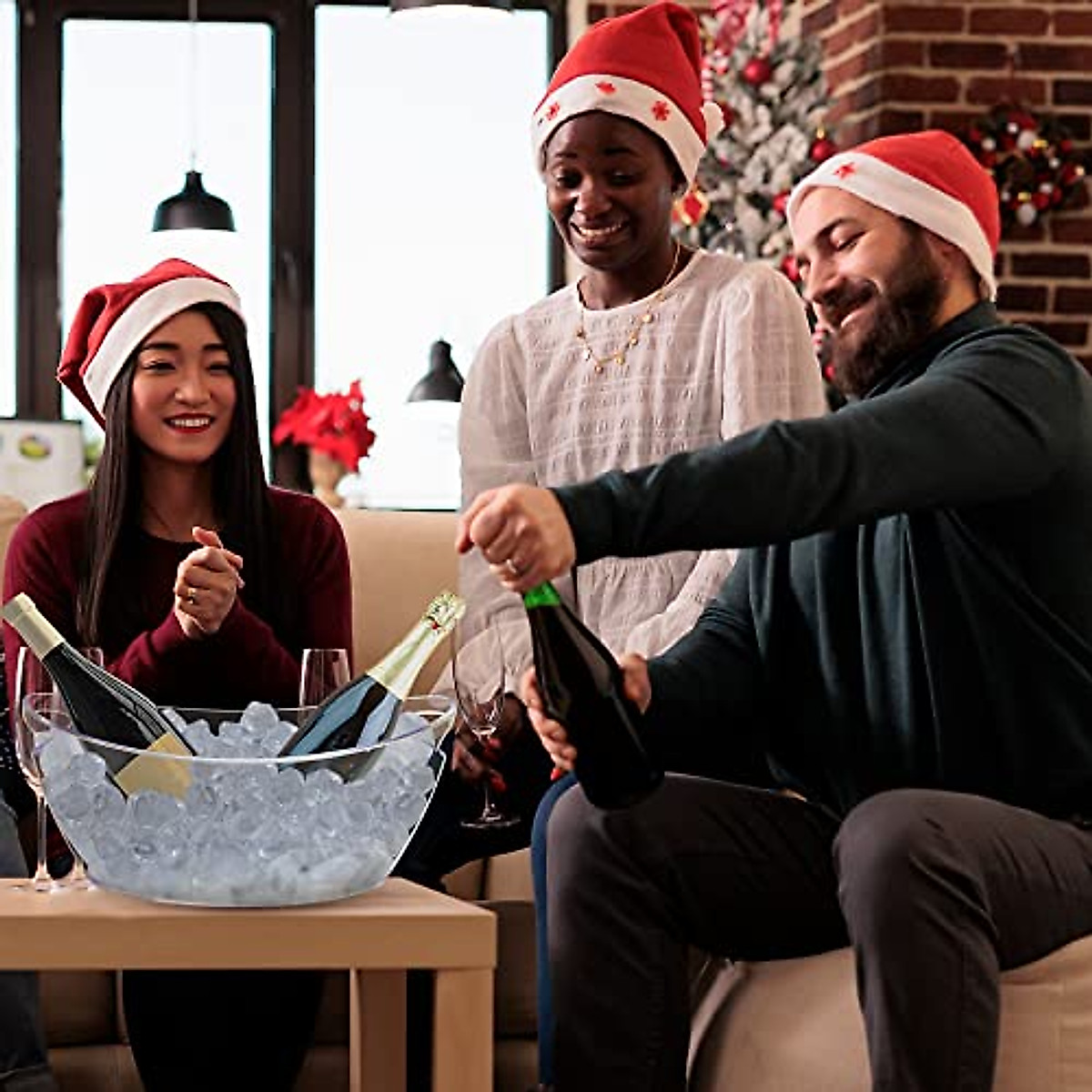 Ice Bucket - Ice Buckets for Parties - Clear Acrylic Champagne Bucket with Easy-to-Carry Handles - Long and Narrow 5.5 Liter Clear Bucket - Fits 3 Wine / 5 Beer Bottles (1)